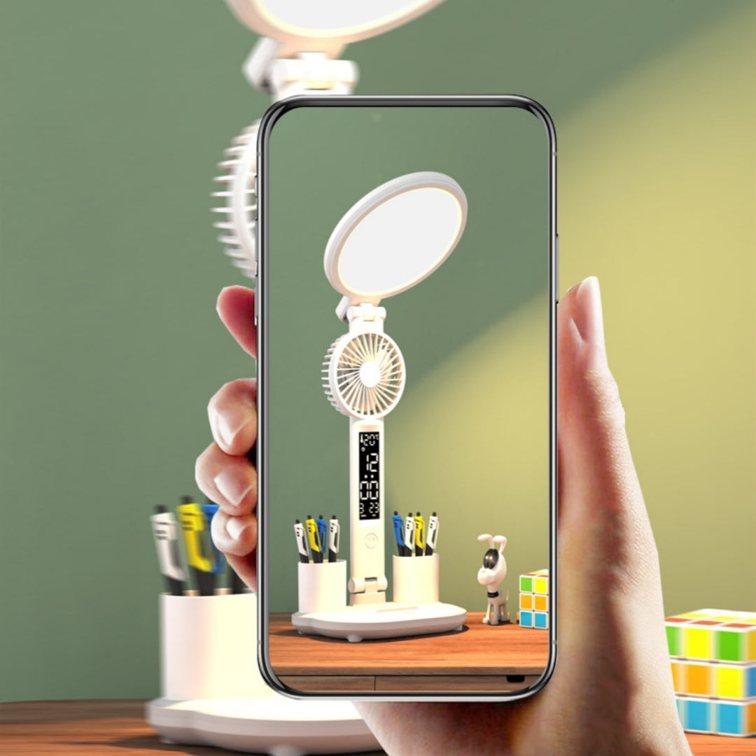 LED Clock Table Lamp USB Chargeable Dimmable Desk Lamp Plug-in LED Fan ...